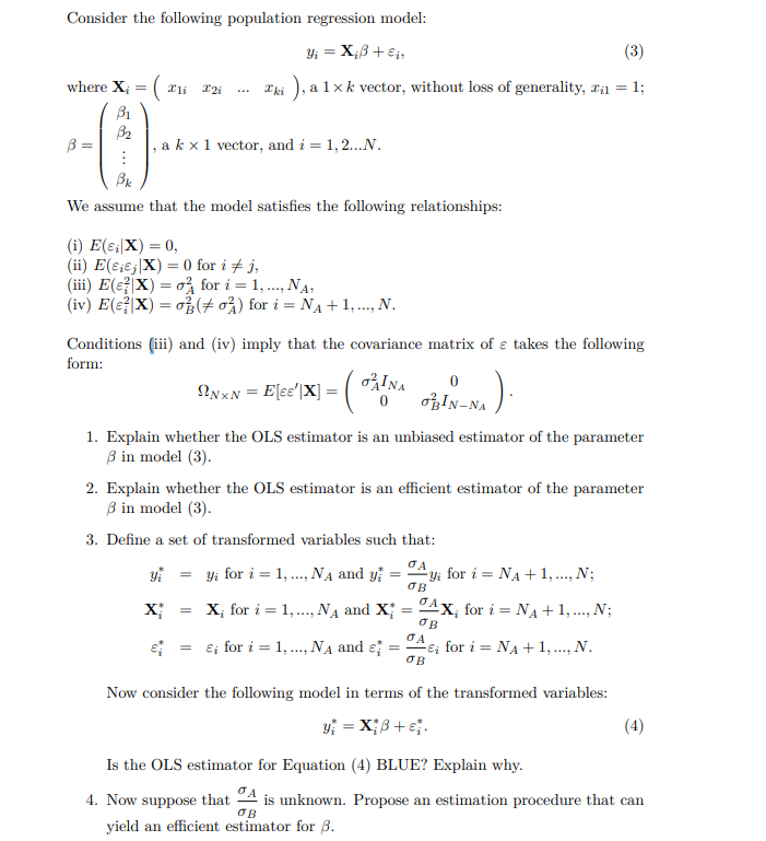 Consider the following population regression model: | Chegg.com