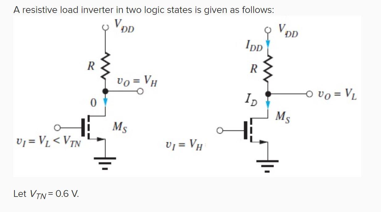 Solved A resistive load inverter in two logic states is | Chegg.com
