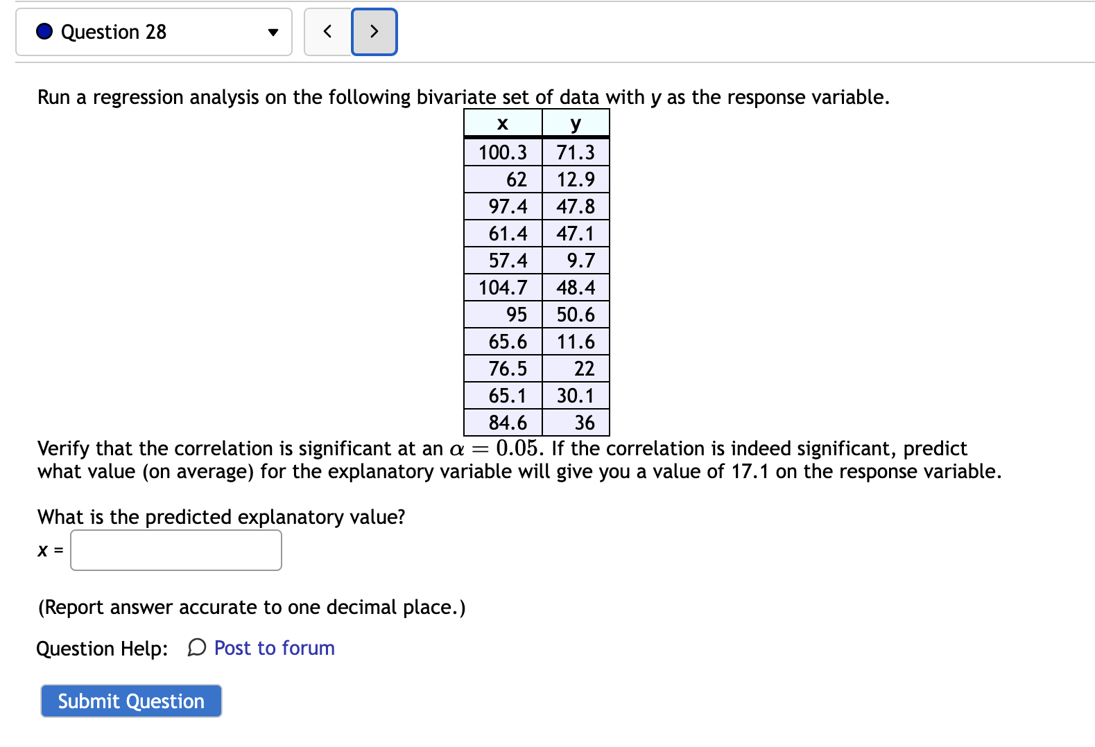 Solved Run a regression analysis on the following bivariate | Chegg.com