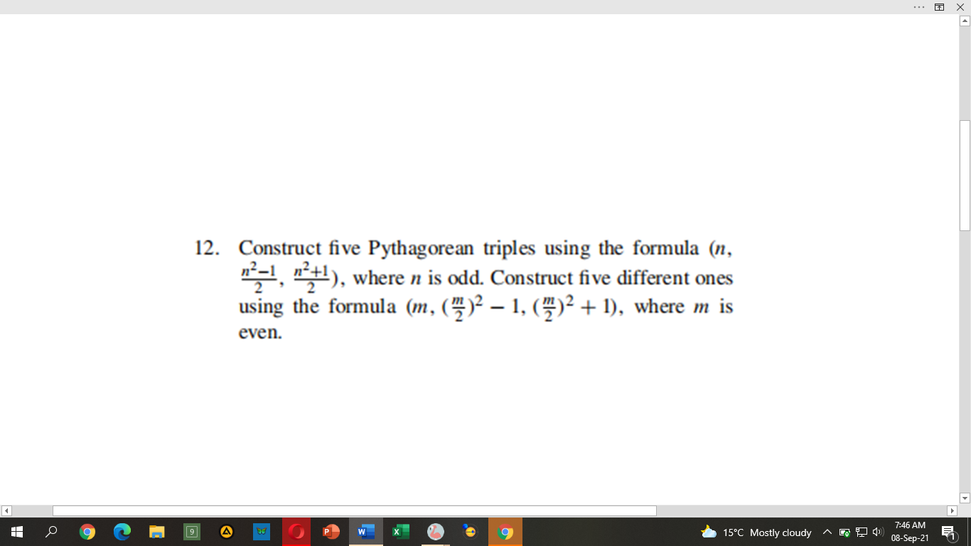 Solved T X 12. Construct five Pythagorean triples using the | Chegg.com