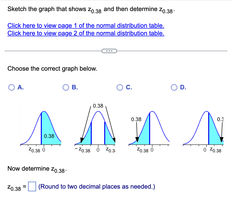 Solved Sketch the graph that shows z_(0.38) and then | Chegg.com