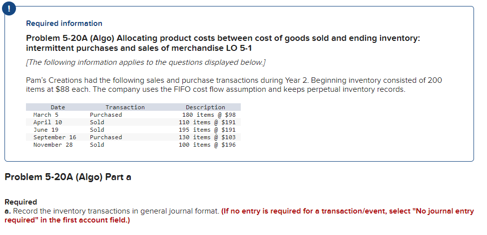 Solved Required information Problem 5-20A (Algo) Allocating | Chegg.com