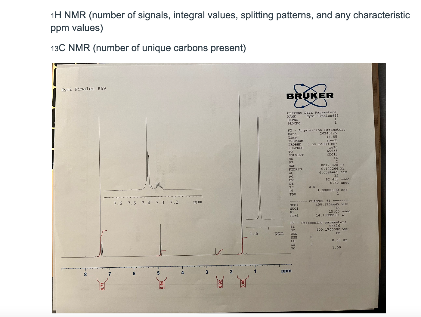 Solved 1H NMR (number of signals, integral values, splitting | Chegg.com
