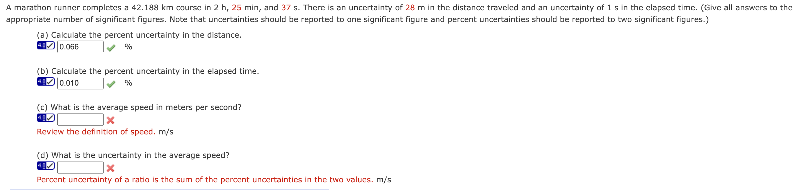 Solved (a) Calculate the percent uncertainty in the | Chegg.com