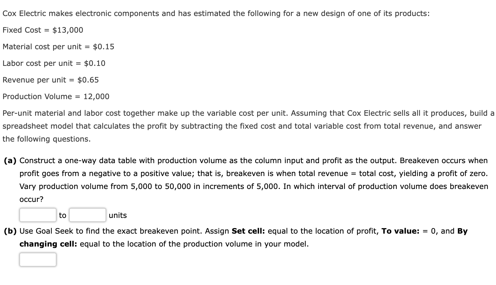 Solved Cox Electric makes electronic components and has | Chegg.com