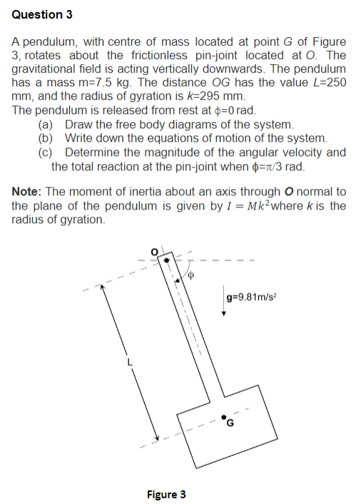 Solved Question 3 A pendulum, with centre of mass located at | Chegg.com