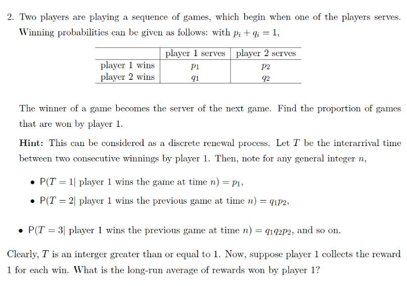 2. Two players are playing a sequence of games, which | Chegg.com