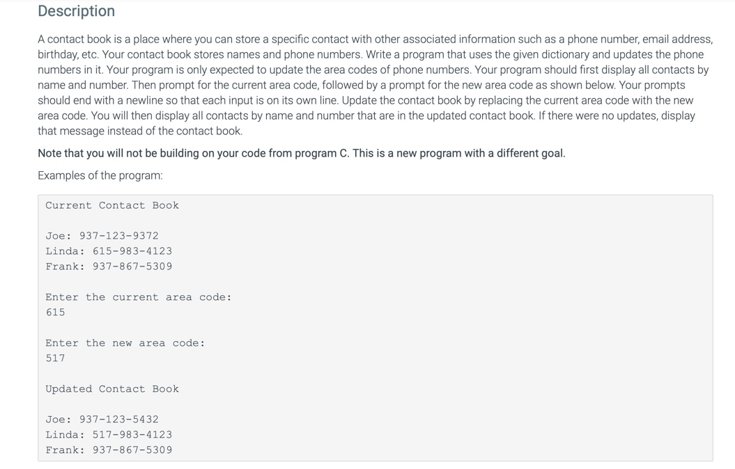 Solved Description A contact book is a place where you can | Chegg.com
