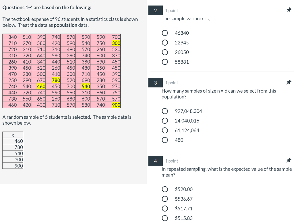 Solved Questions 1-4 are based on the following: 2 1 point | Chegg.com