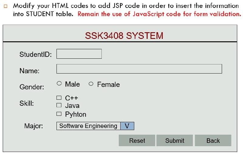 Modify your HTML codes to add JSP code in order to | Chegg.com