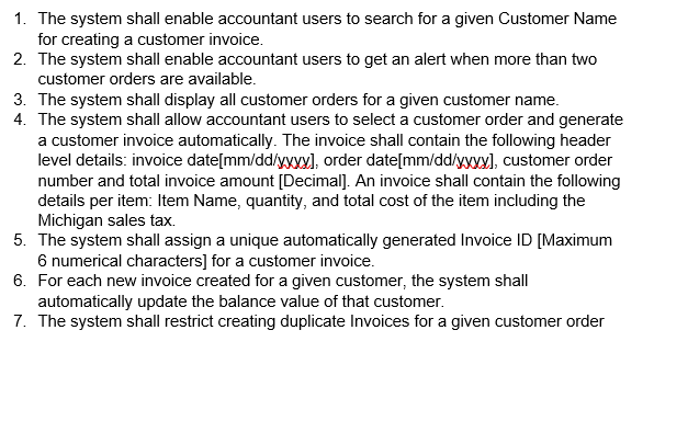 1. The system shall allow purchaser users to create | Chegg.com