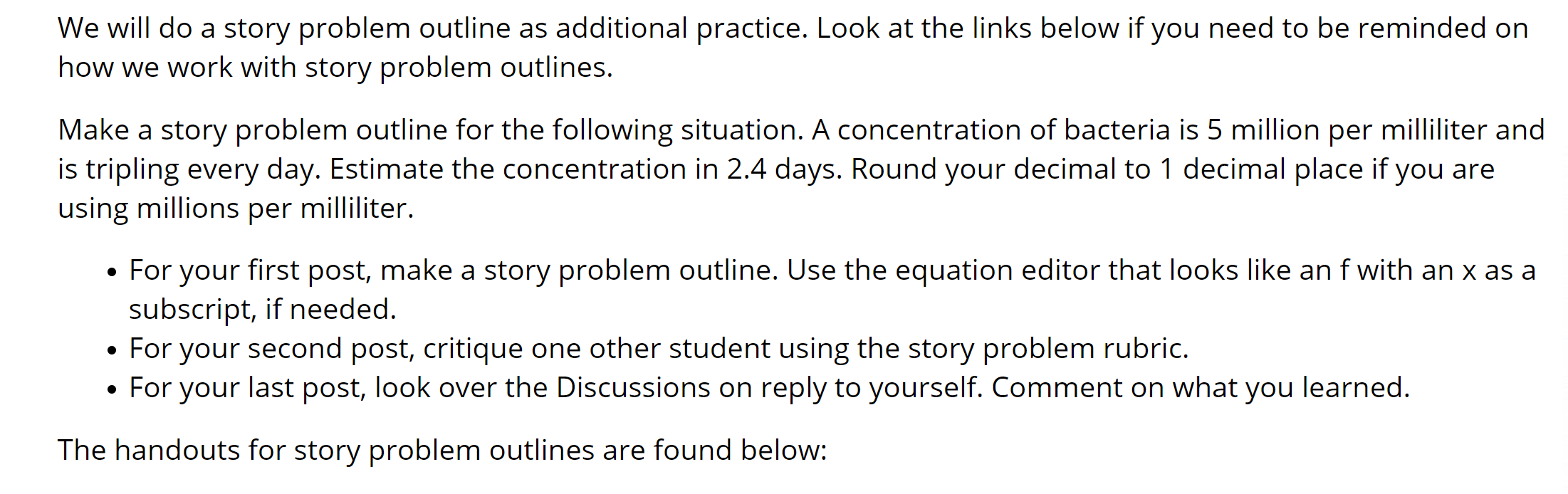 Solved We will do a story problem outline as additional | Chegg.com
