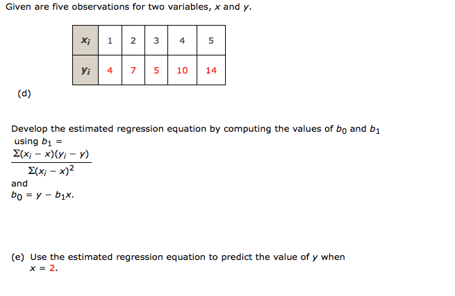 Solved Given are five observations for two variables, x and | Chegg.com