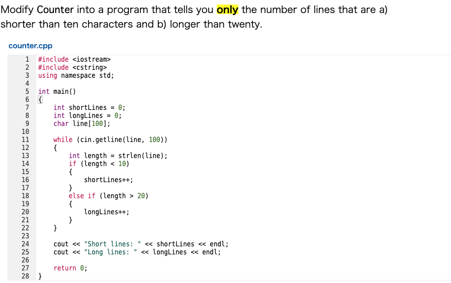 Solved Modify Counter into a program that tells you only the | Chegg.com