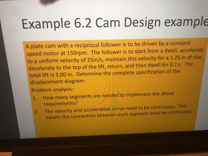 Solved Example 6.2 Cam Design example A plate cam with a | Chegg.com