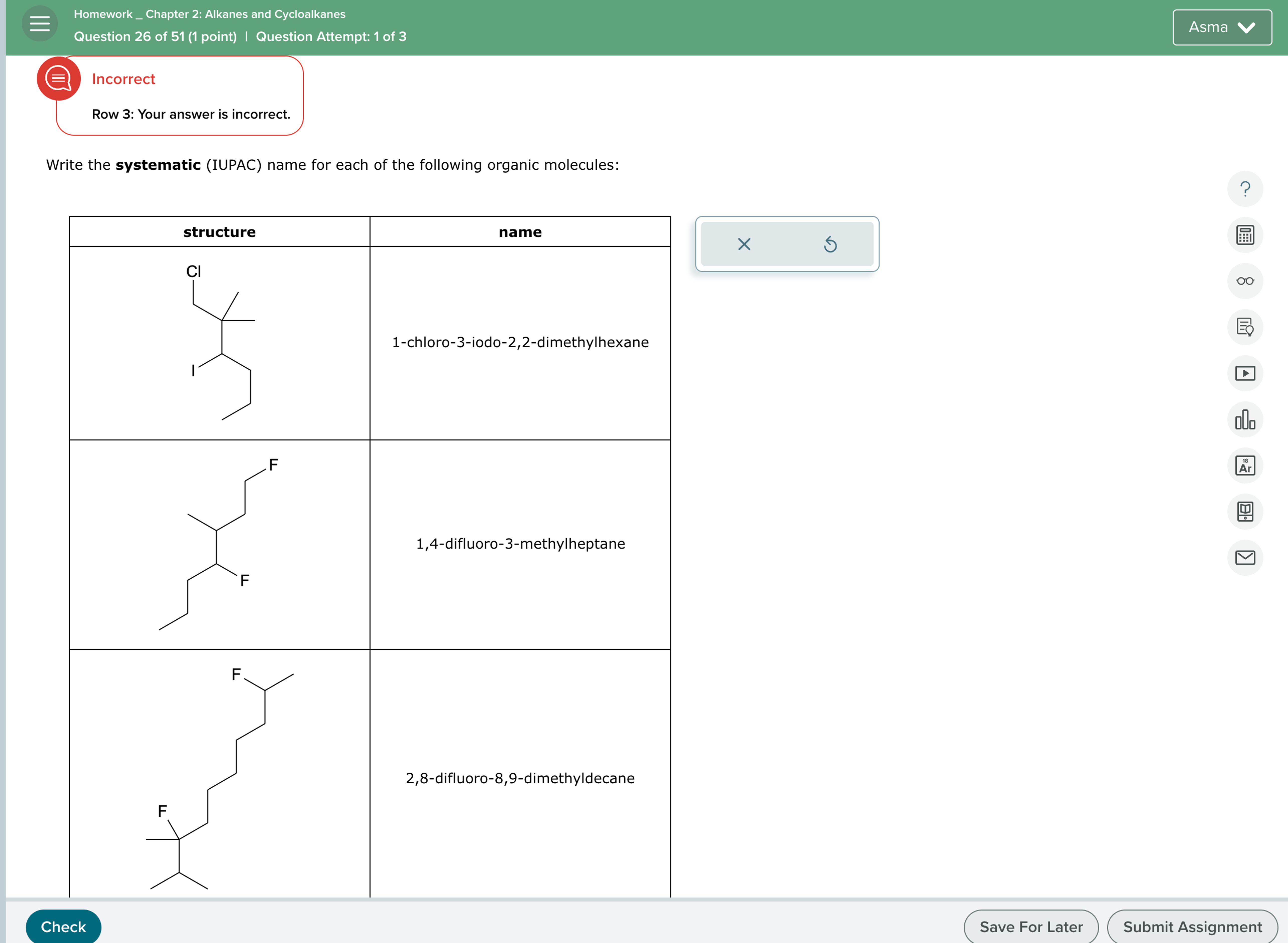 Solved Row 3: Your answer is incorrect.Write the systematic | Chegg.com
