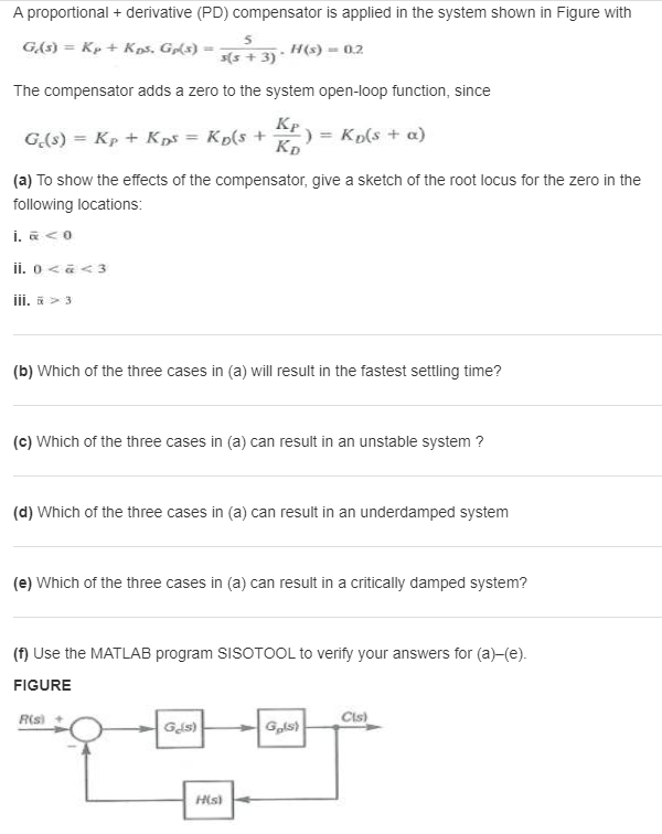 Solved A proportional + derivative (PD) compensator is | Chegg.com