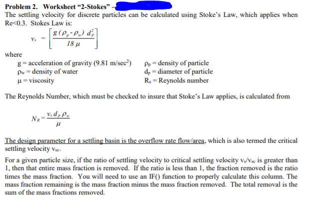 Problem 2. Worksheet 2-Stokes." - The settling | Chegg.com