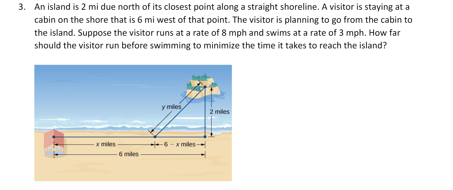 Solved An island is 2mi due north of its closest point along | Chegg.com