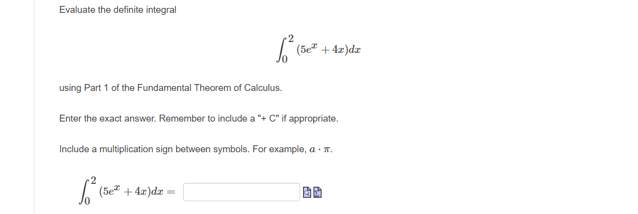 Solved Evaluate the definite integral 2 $*« (5e2 + 4x)dx | Chegg.com