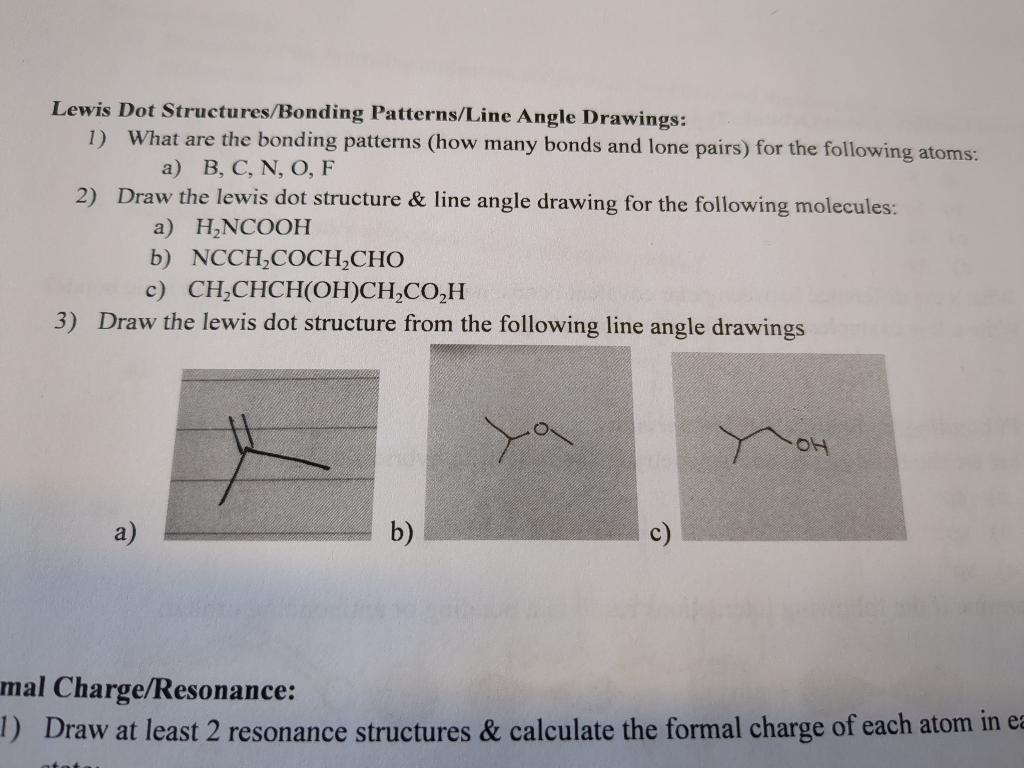 Solved Lewis Dot Structures/Bonding Patterns/Line Angle | Chegg.com