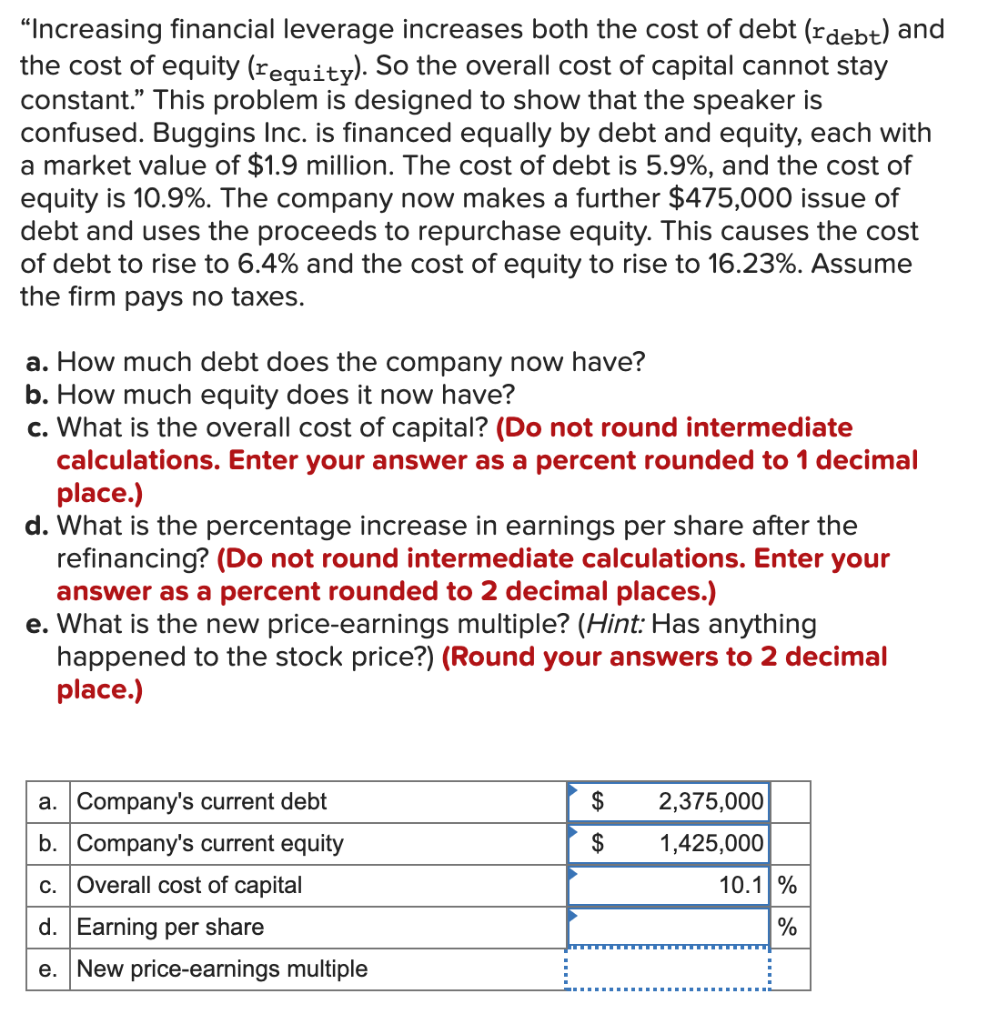 Solved "Increasing financial leverage increases both the | Chegg.com