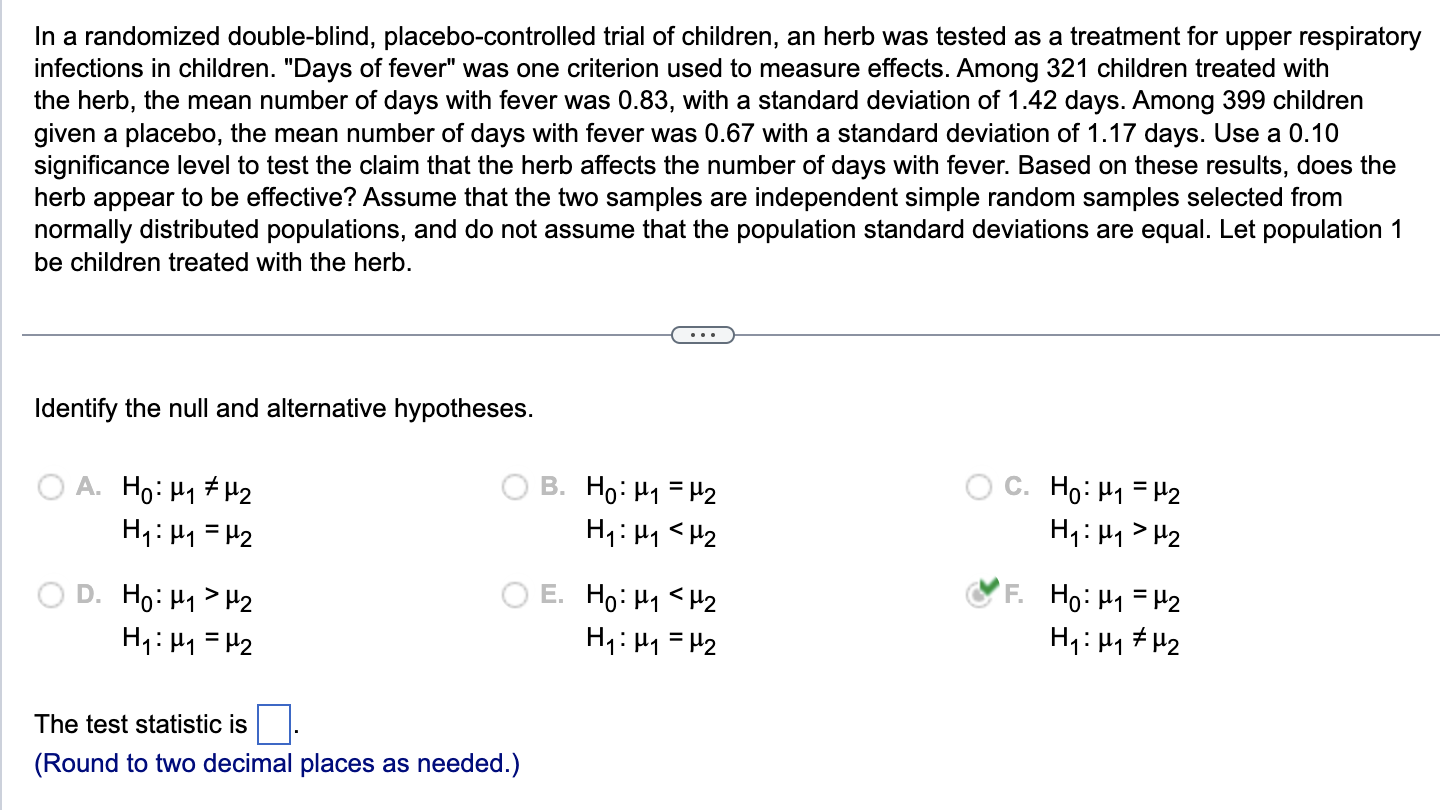 Solved In a randomized double-blind, placebo-controlled | Chegg.com