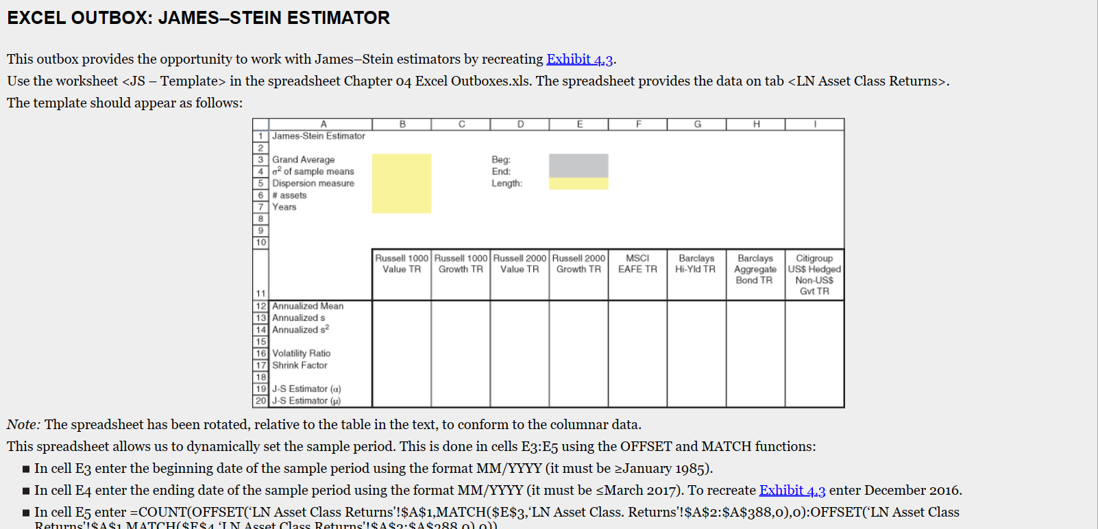 Apply the spreadsheet developed in the James–Stein | Chegg.com