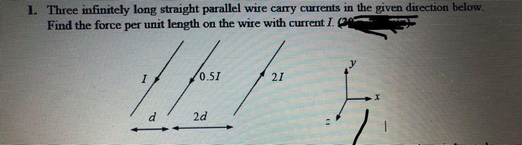 Solved 1. Three infinitely long straight parallel wire carry | Chegg.com
