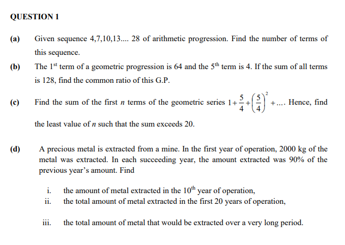 Solved QUESTION 1 (a) Given sequence 4,7,10,13.... 28 of | Chegg.com