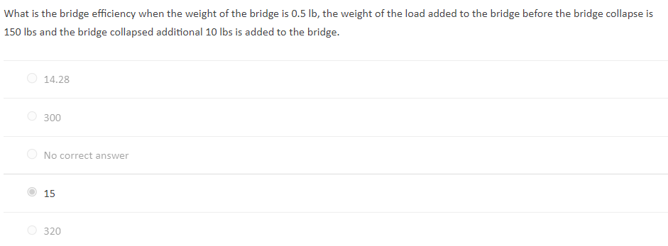 Solved What is the bridge efficiency when the weight of the | Chegg.com