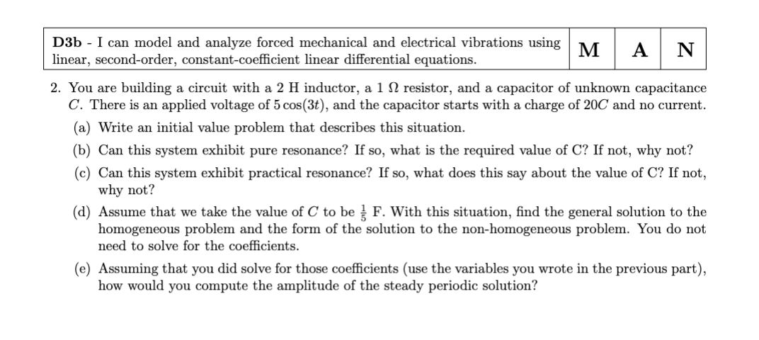 Solved D3b - ﻿I can model and analyze forced mechanical and | Chegg.com