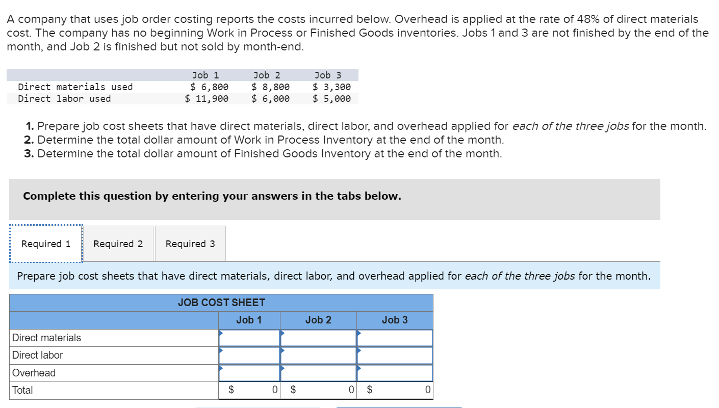 Solved 1. Prepare job cost sheets that have direct | Chegg.com