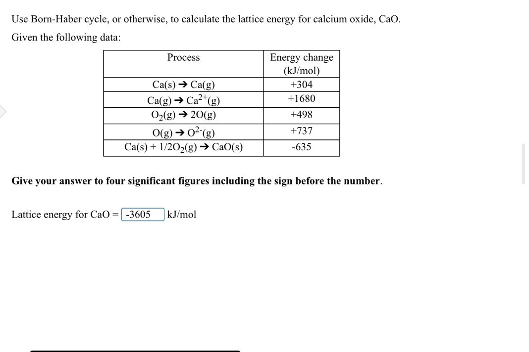 Solved Use Born-Haber cycle, or otherwise, to calculate the | Chegg.com