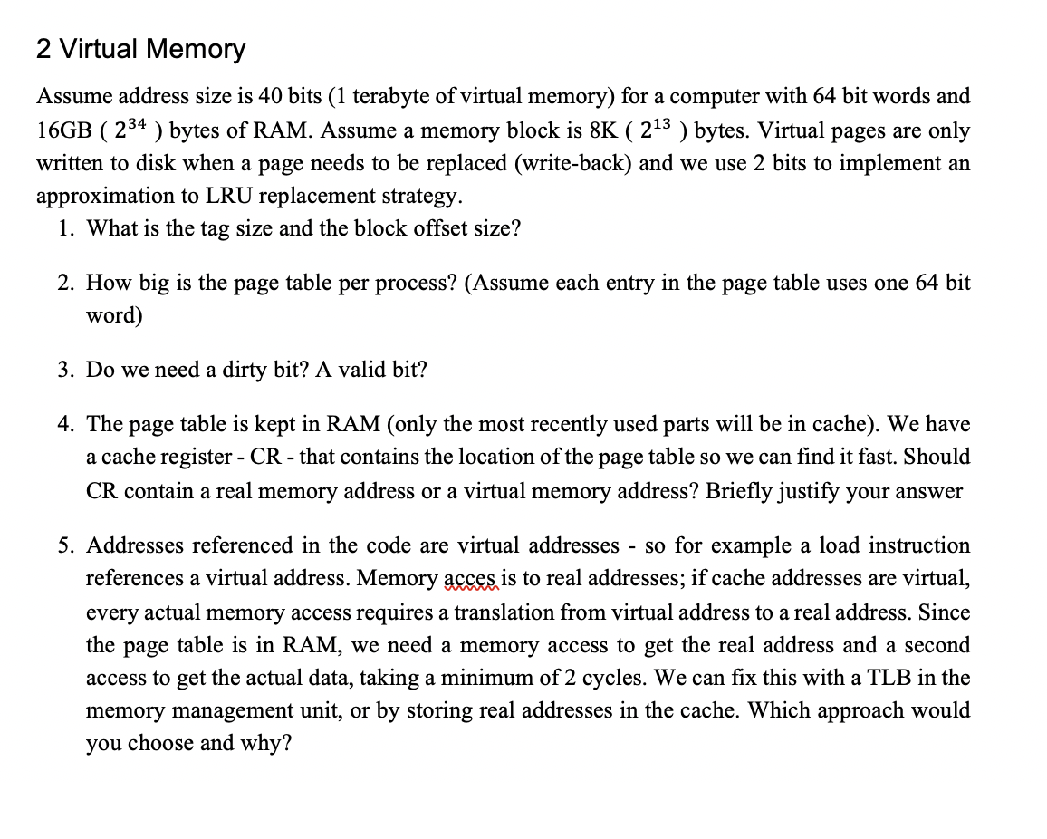2 Virtual Memory Assume address size is 40 bits (1 | Chegg.com