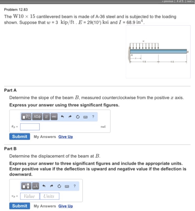 Solved Problem 12.83 The W10 × 15 cantilevered beam is made | Chegg.com