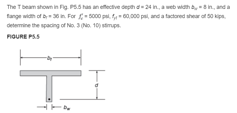 Solved The T beam shown in Fig. P5.5 has an effective depth | Chegg.com