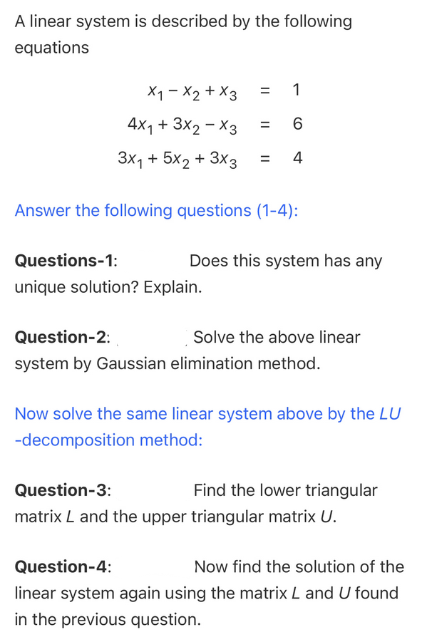 Solved A linear system is described by the following | Chegg.com