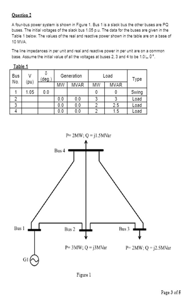 Solved Question 2 A four-bus power system is shown in Figure | Chegg.com