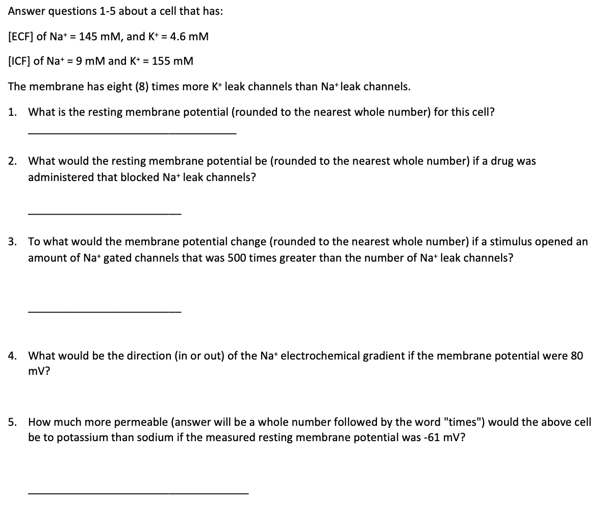 Solved Answer questions 1-5 about a cell that has: [ECF] of | Chegg.com