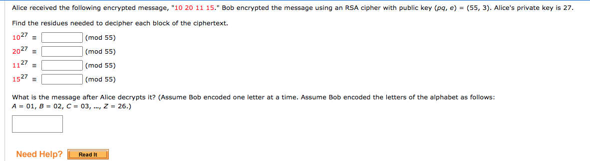 Solved Alice received the following encrypted message, "10 | Chegg.com