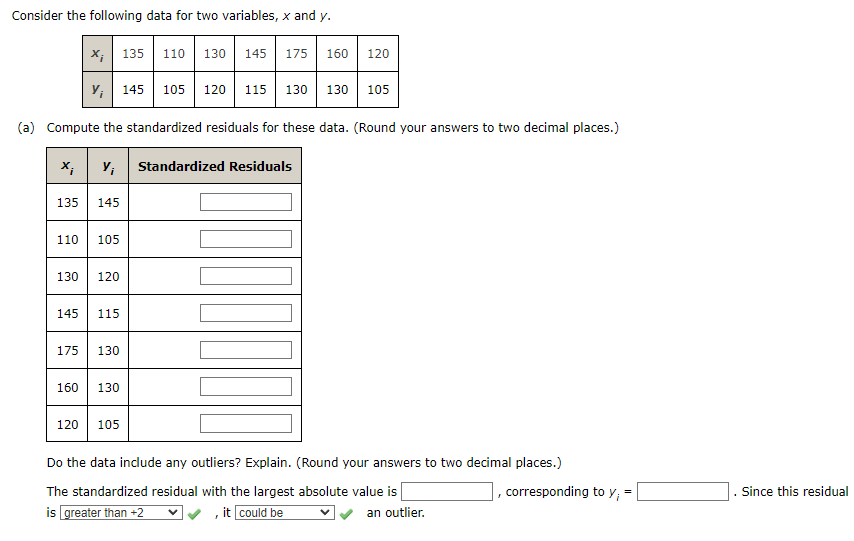Solved Consider the following data for two variables, x and | Chegg.com