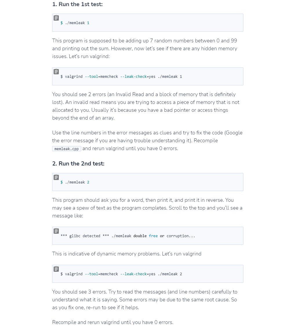 Procedure: Fixing Valgrind Errors Fixing Valgrind | Chegg.com