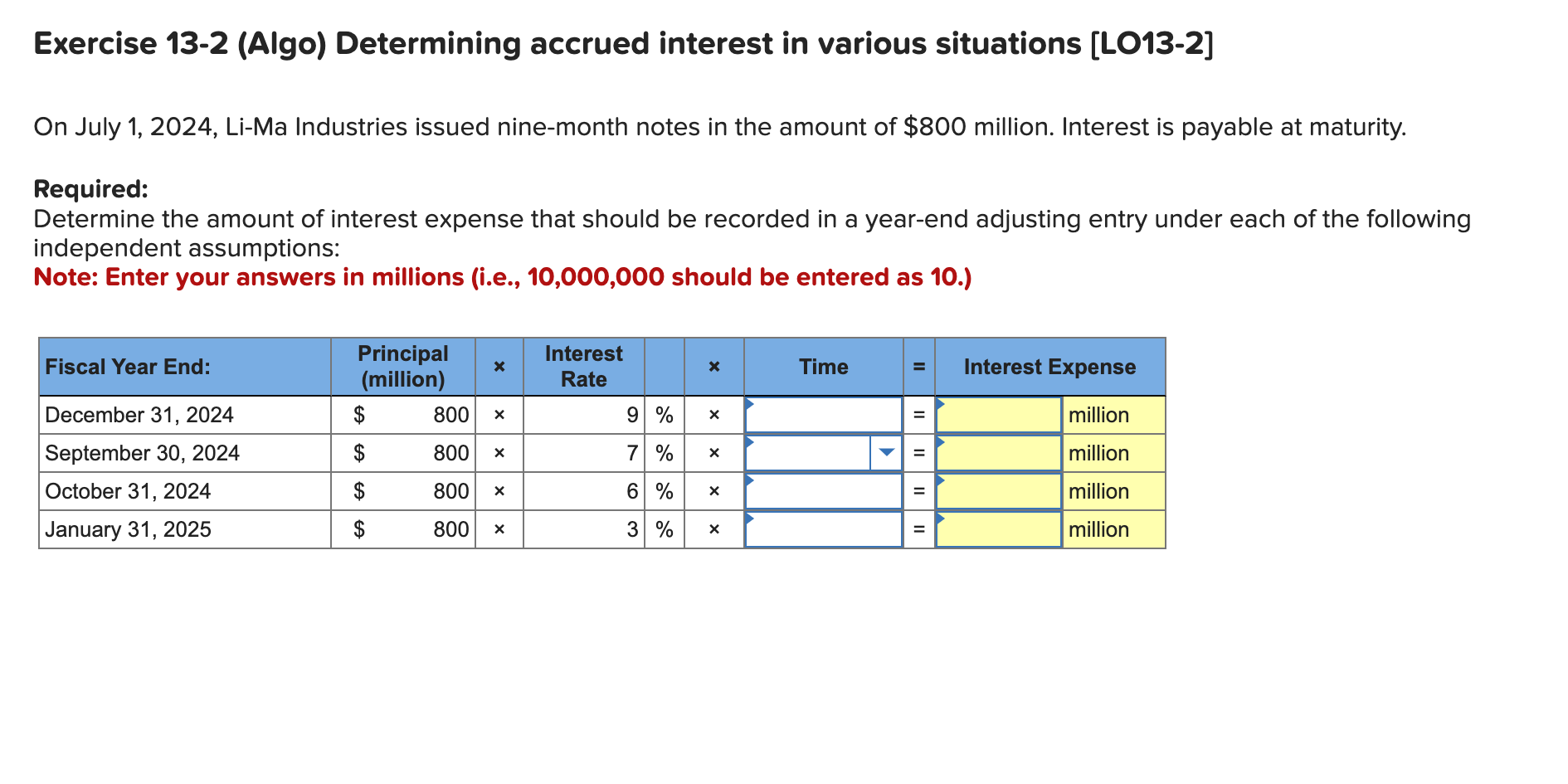 Solved Exercise 13-2 (Algo) ﻿Determining accrued interest in | Chegg.com