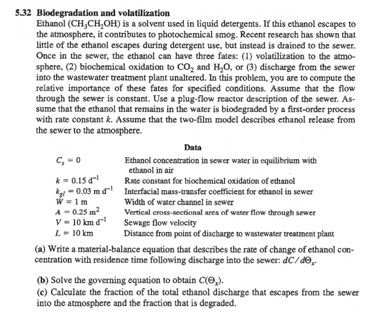 Solved 32 Biodegradation and volatilization Ethanol | Chegg.com