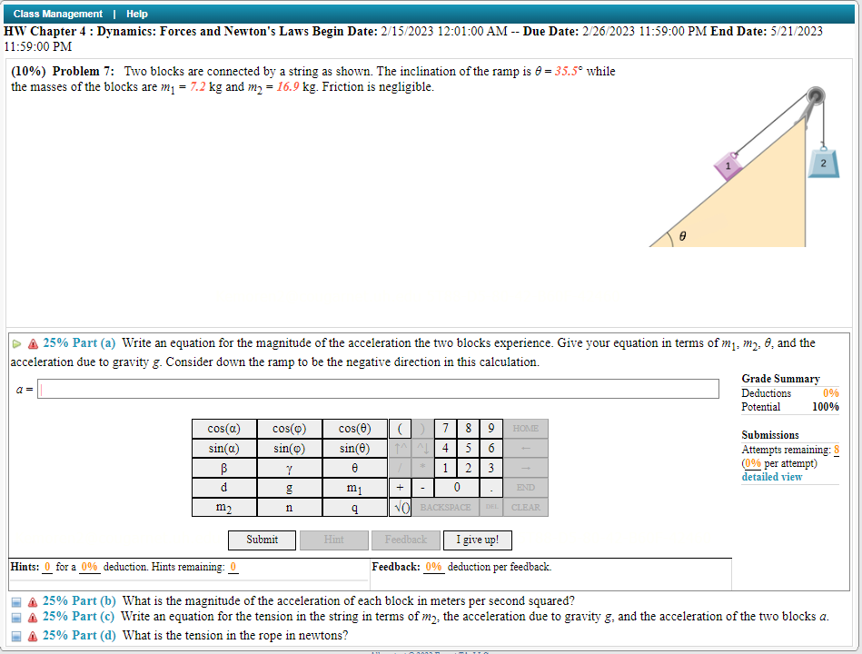 Solved (10\%) Problem 7: Two blocks are connected by a | Chegg.com