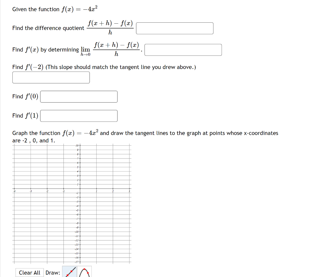 Solved Given the function f(x)=−4x2 Find the difference | Chegg.com