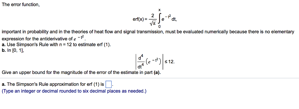 Solved The error function, 2 erf(x)-dt, important in | Chegg.com