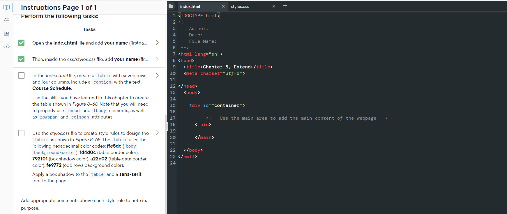 Solved index.html х styles.css ill B Instructions Page 1 of | Chegg.com