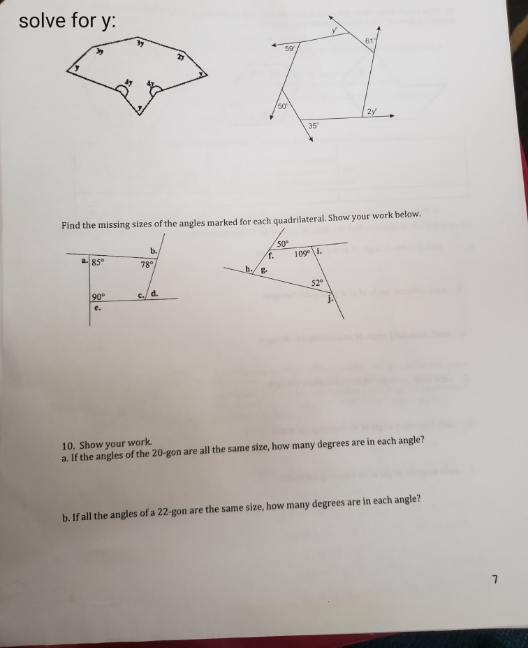 Solved solve for y: 61 59 50 35* Find the missing sizes of | Chegg.com